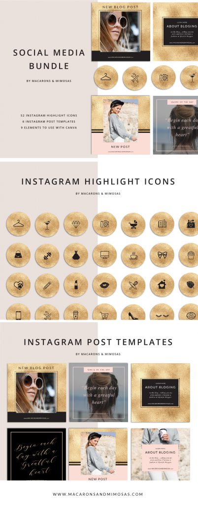 52 Gold Instagram Story Highlights Icons • Macarons and Mimosas