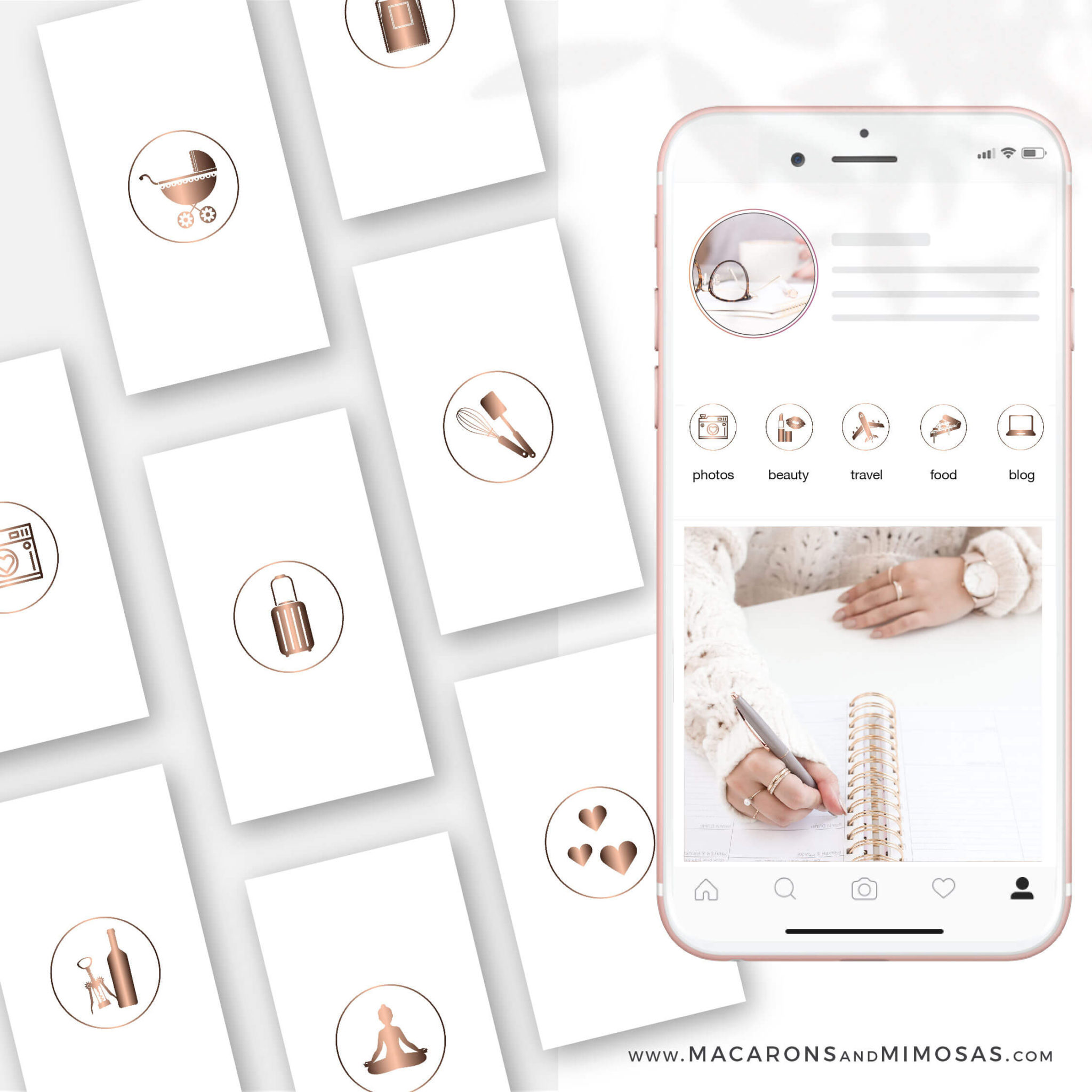 Instagram Highlights • Rose Gold & White • Macarons and Mimosas