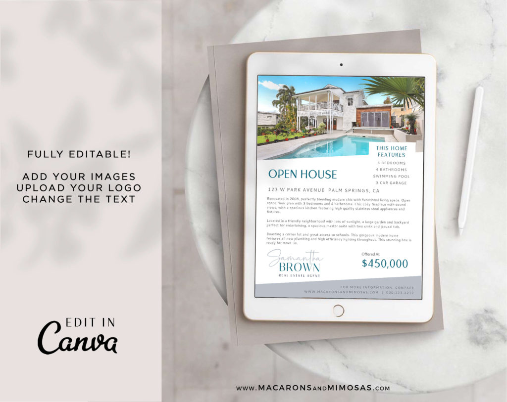 Printable Open House Template for Canva • Macarons and Mimosas