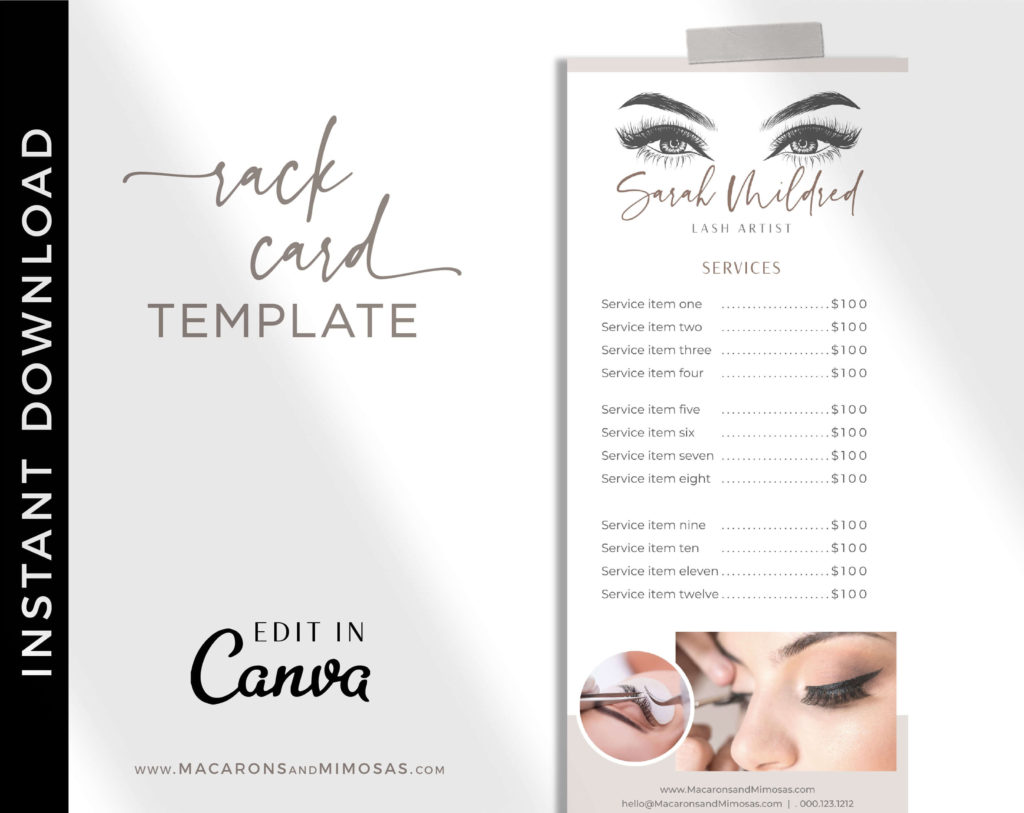 Salon Spa Price Sheet Rack Card • Macarons and Mimosas
