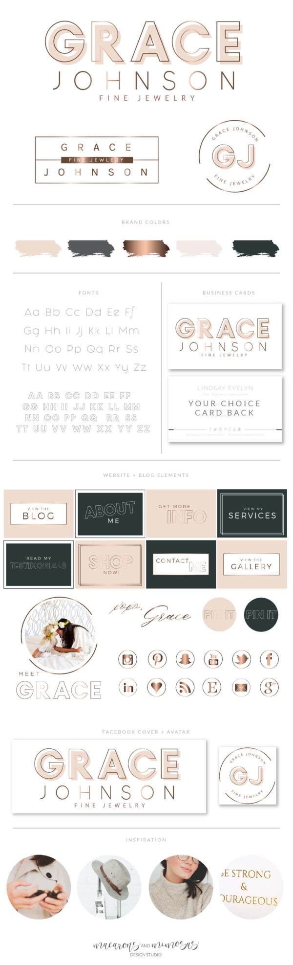 Modern Watermark Logo Design • Macarons and Mimosas