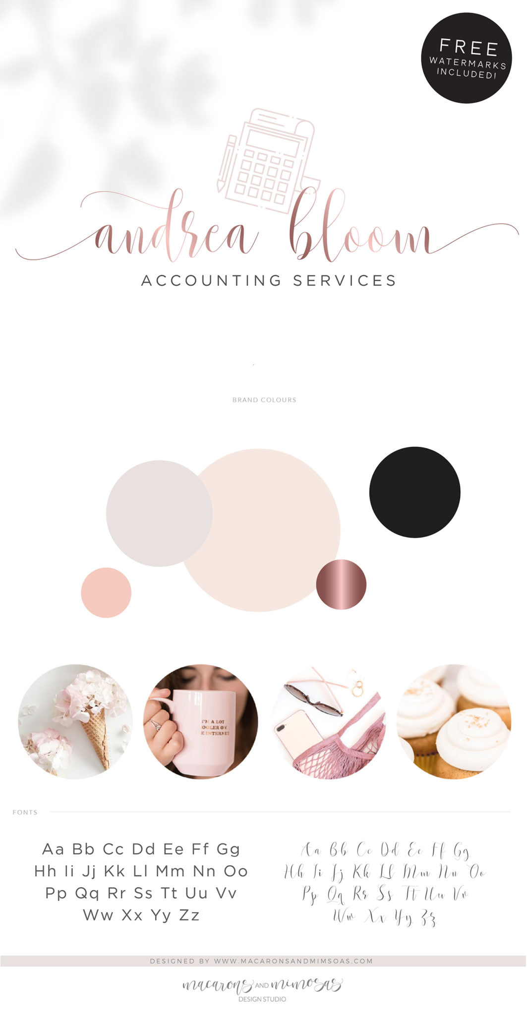 Andrea Bloom Logo Design • Macarons and Mimosas