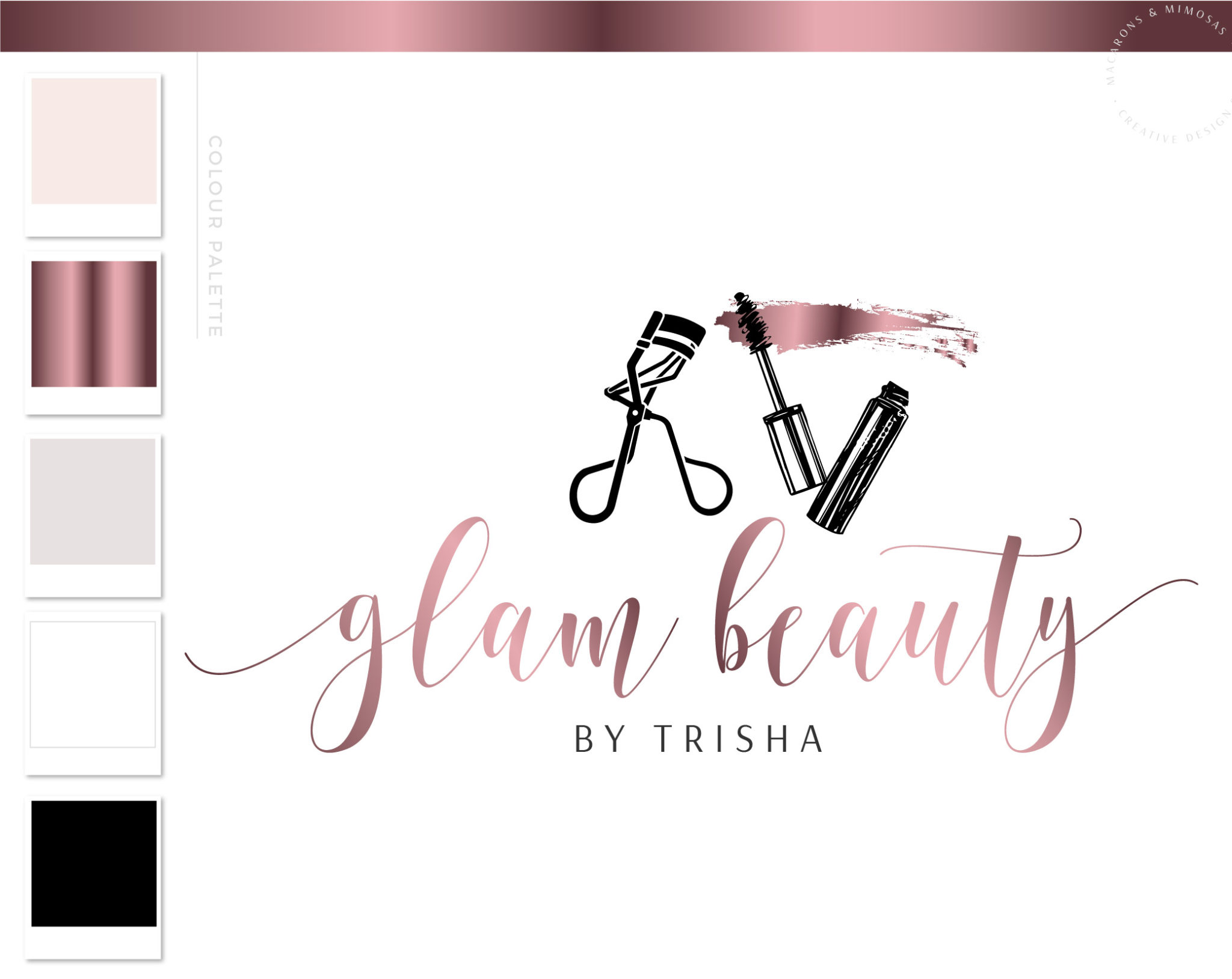 Glam Beauty Logo Design • Macarons and Mimosas