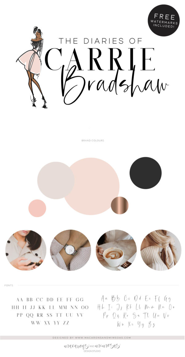 fashion girl logo design for blogger and stylist • Macarons and Mimosas