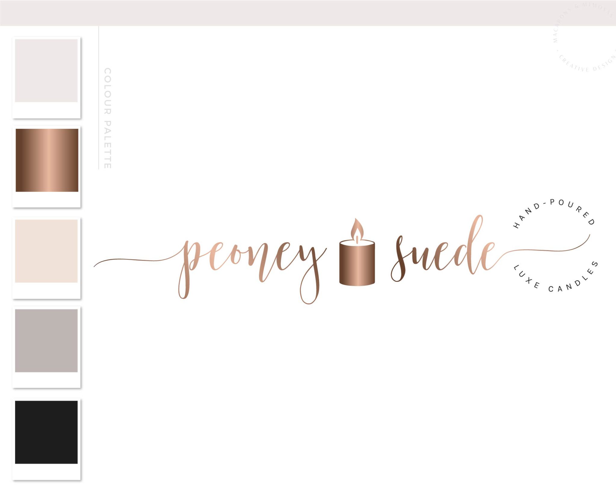 Peoney Suede Logo Design • Macarons and Mimosas