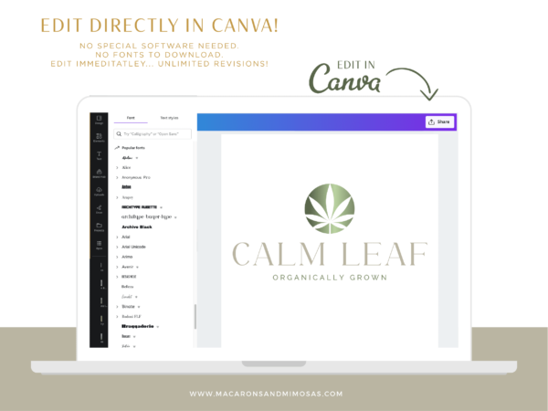 Cannabis Logo Design Template • by Macarons and Mimosas