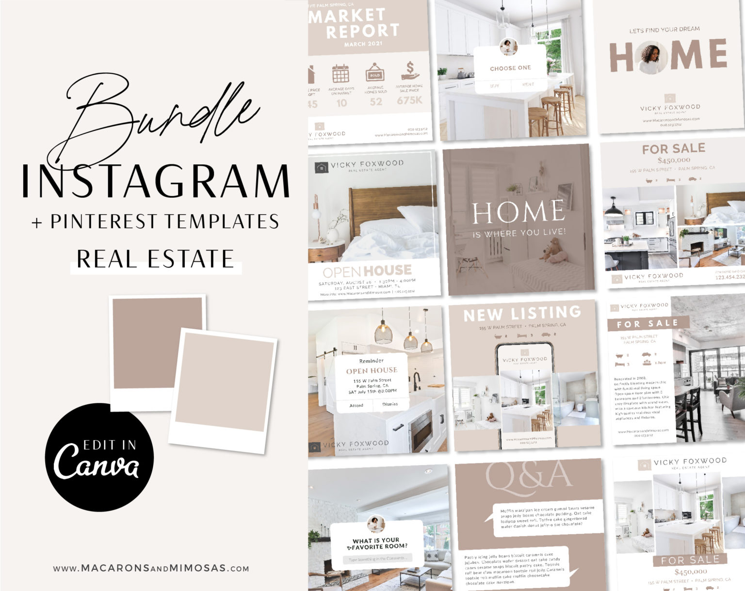 Neutral Real Estate Marketing Templates • Macarons and Mimosas