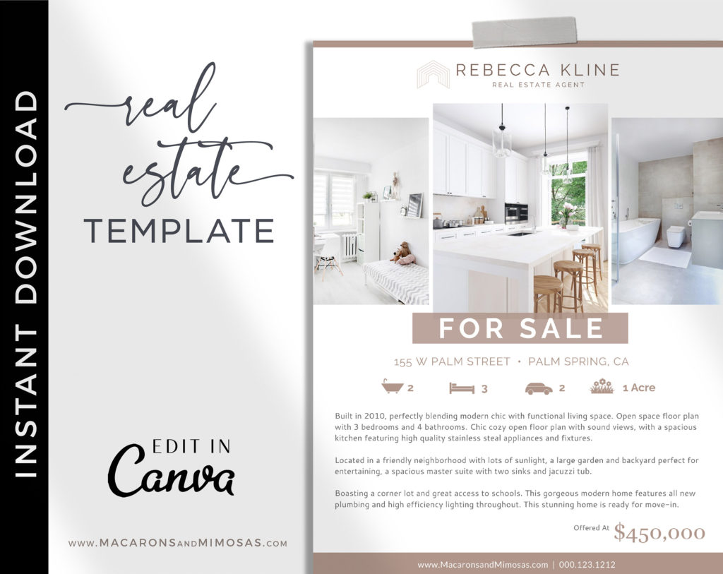 Just Listed Home Flyer for Real Estate • Macarons and Mimosas