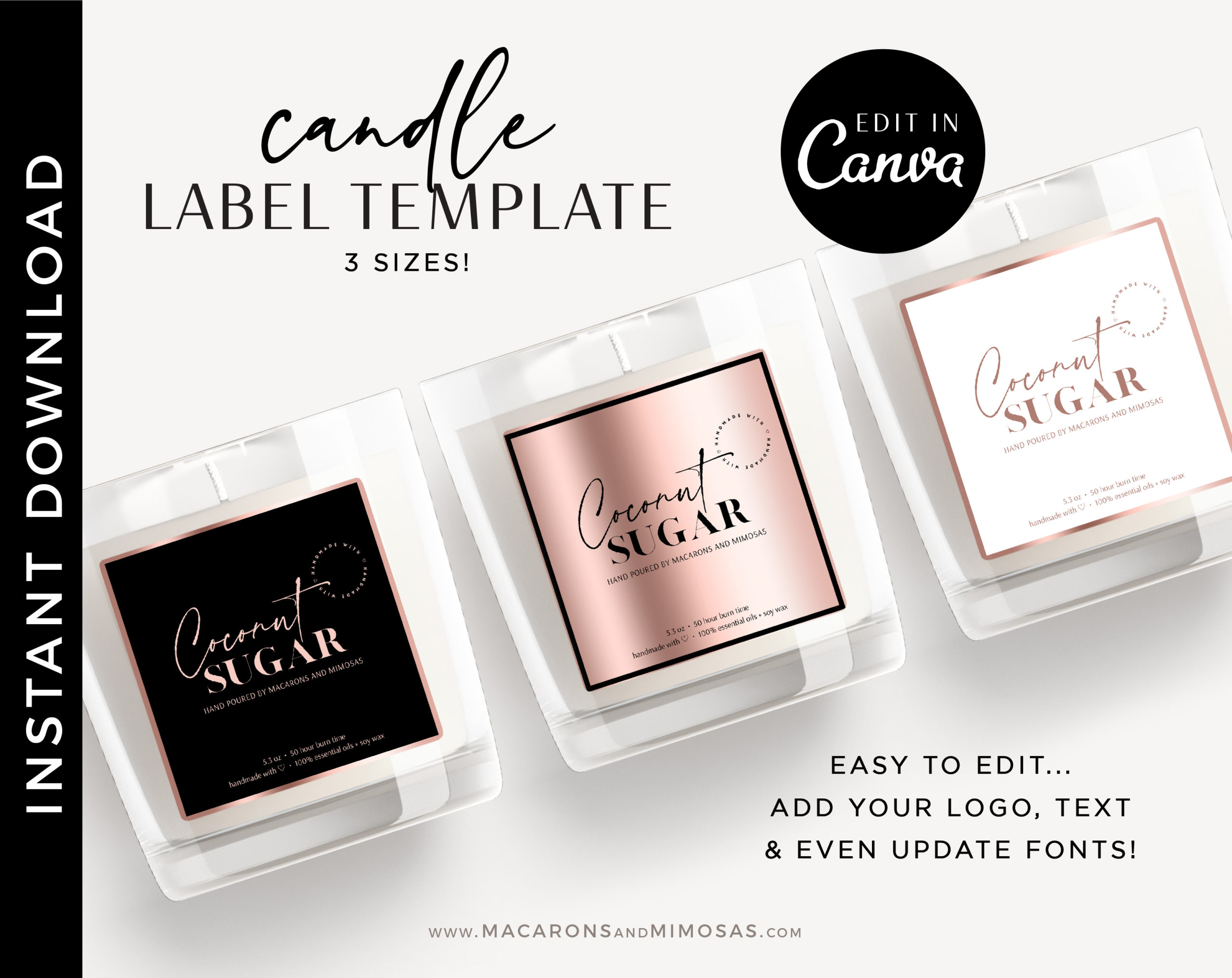 Rose Gold Candle Label Template Macarons And Mimosas