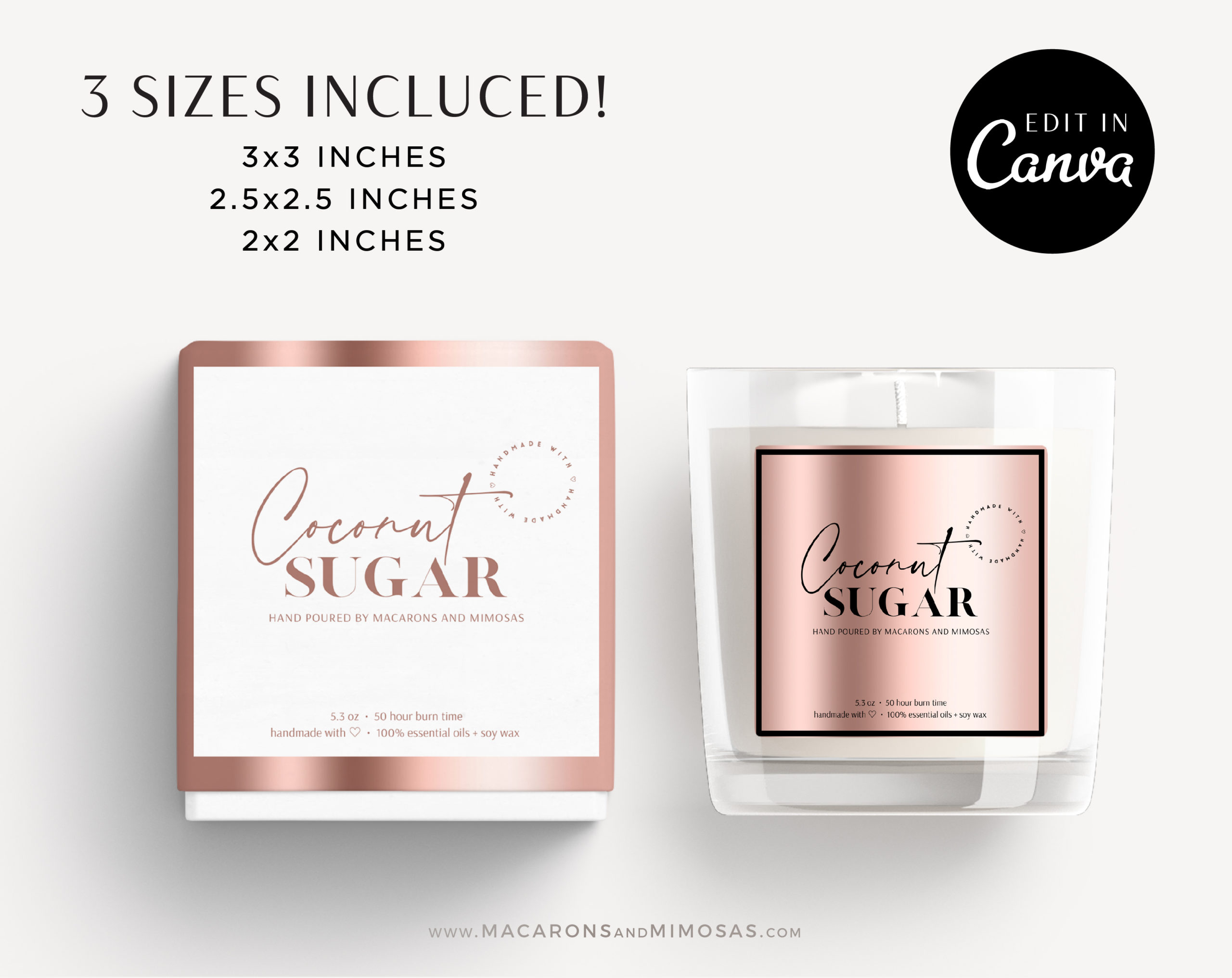 Candle Label Square Templete 3x3 4x4 Rose Gold Candle Label Template 