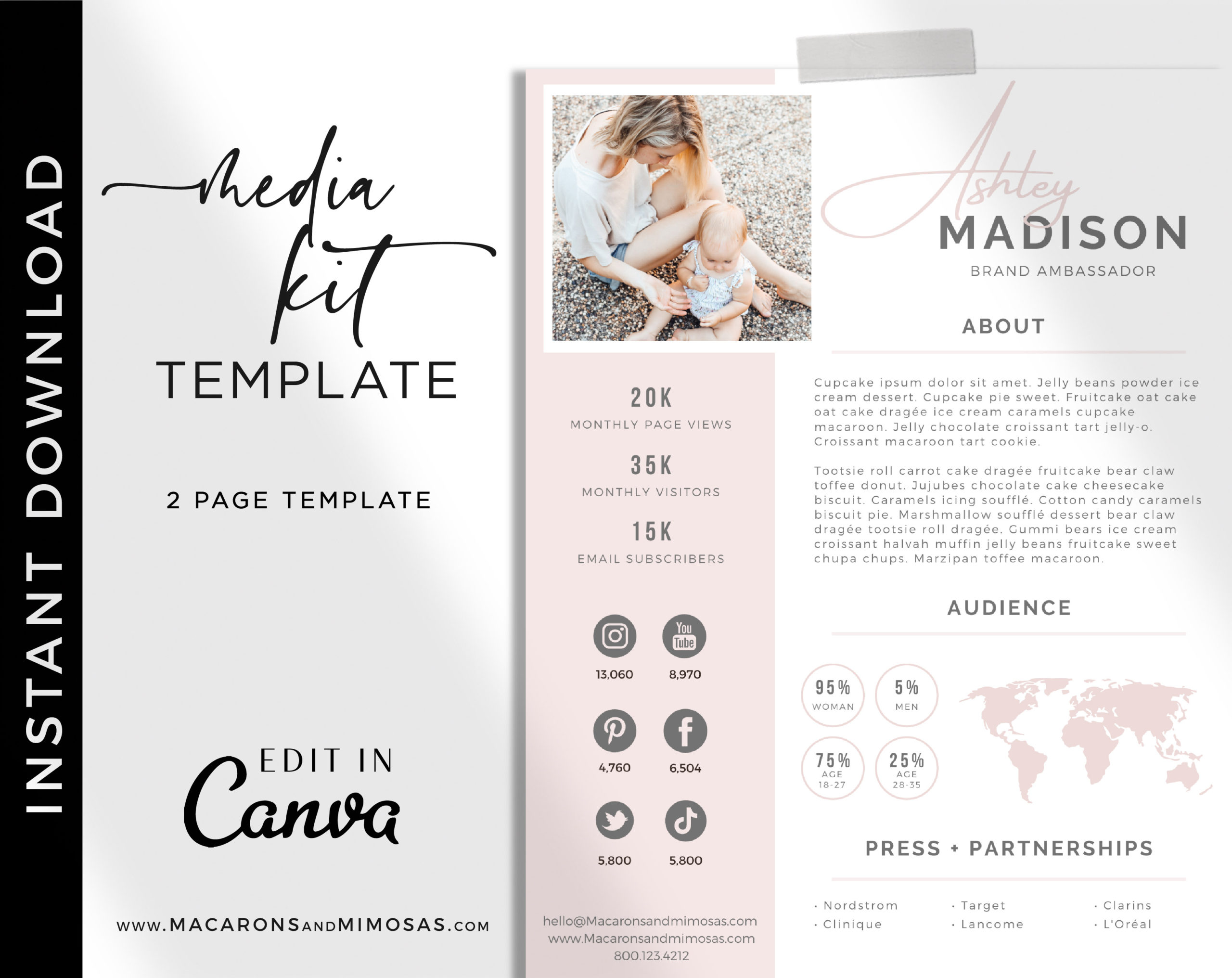 Press Kit Template For Canva Macarons And Mimosas