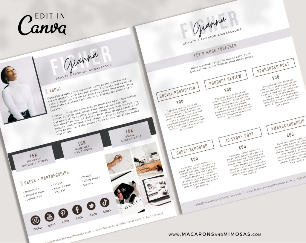 Best media kit examples • Macarons and Mimosas