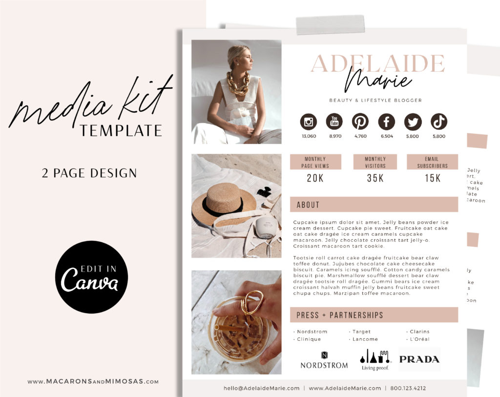 Pretty media kit template • Macarons and Mimosas