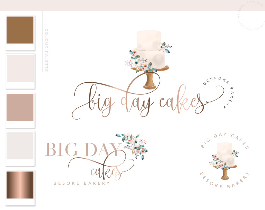 Watercolor Cakes logo designs • Macarons and Mimosas