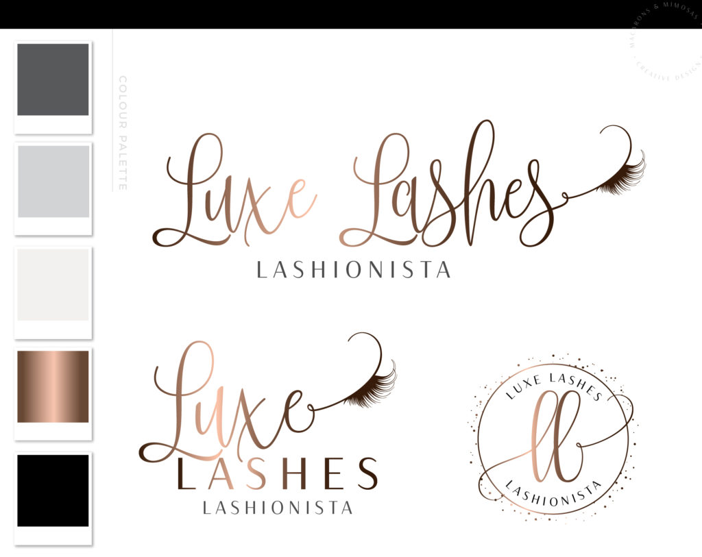 Rose Gold Eyelash Logo Design • Macarons and Mimosas