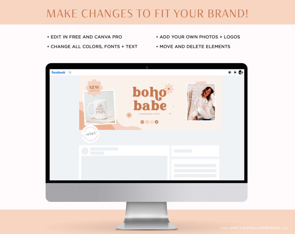 Boho Facebook Banner Design Canva • Macarons and Mimosas