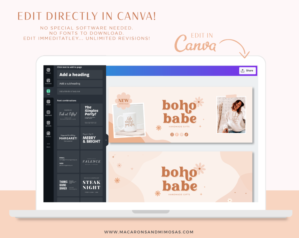 Boho Facebook Banner Design Canva • Macarons and Mimosas