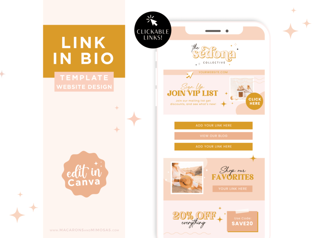Aesthetic Bio Template for Canva • Macarons and Mimosas