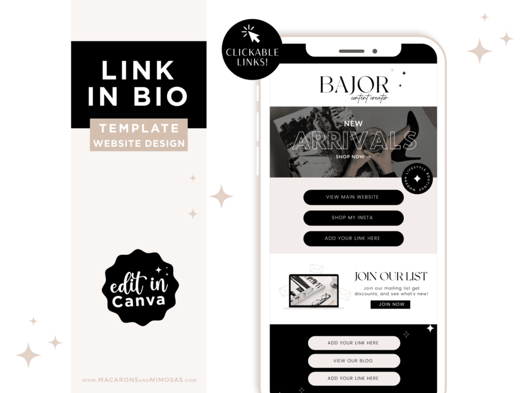 Link in Bio Landing Page Website Template Canva • Macarons and Mimosas