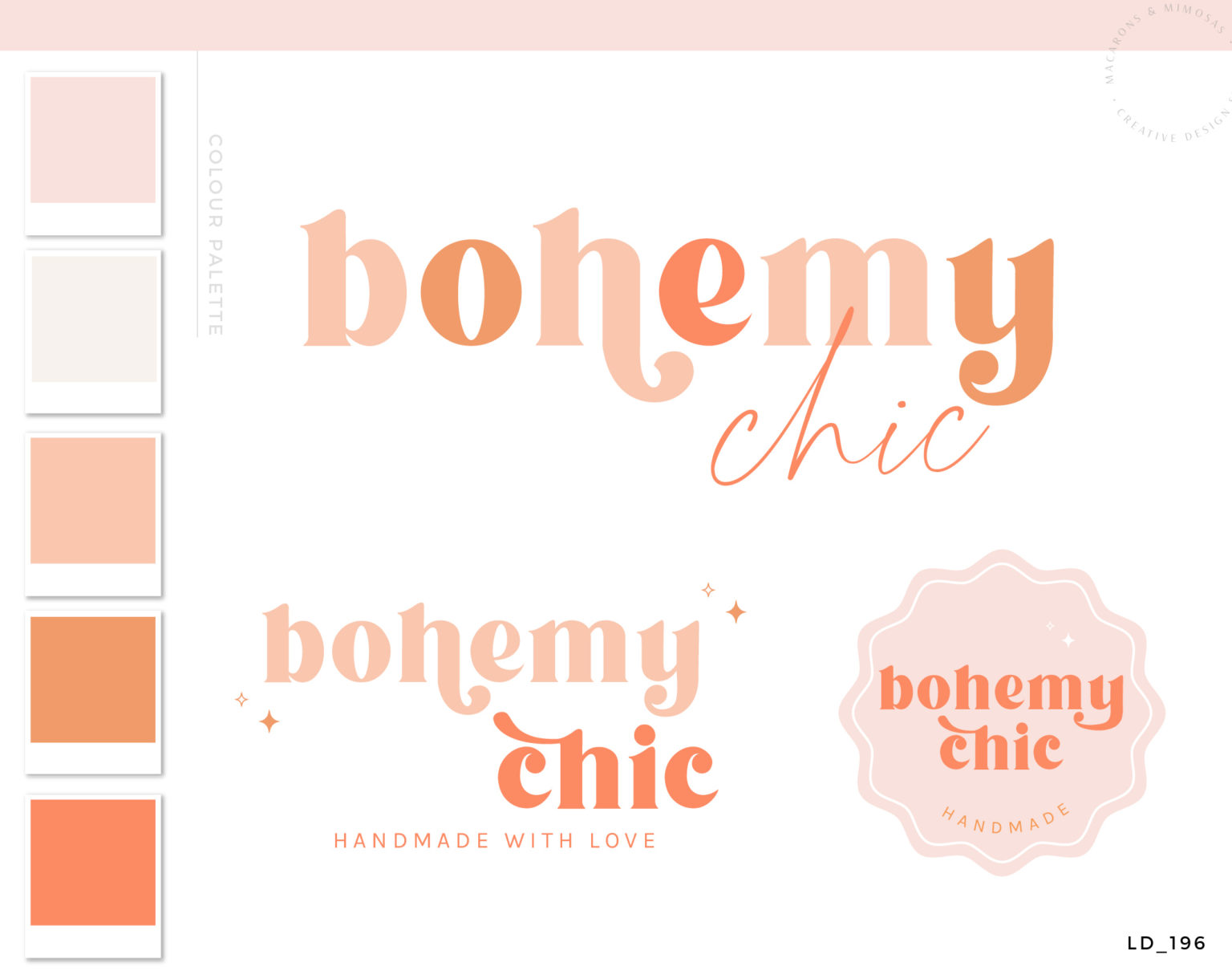 Modern Boho Logo Design • Macarons and Mimosas