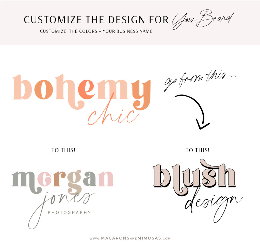 Modern Boho Logo Design • Macarons and Mimosas