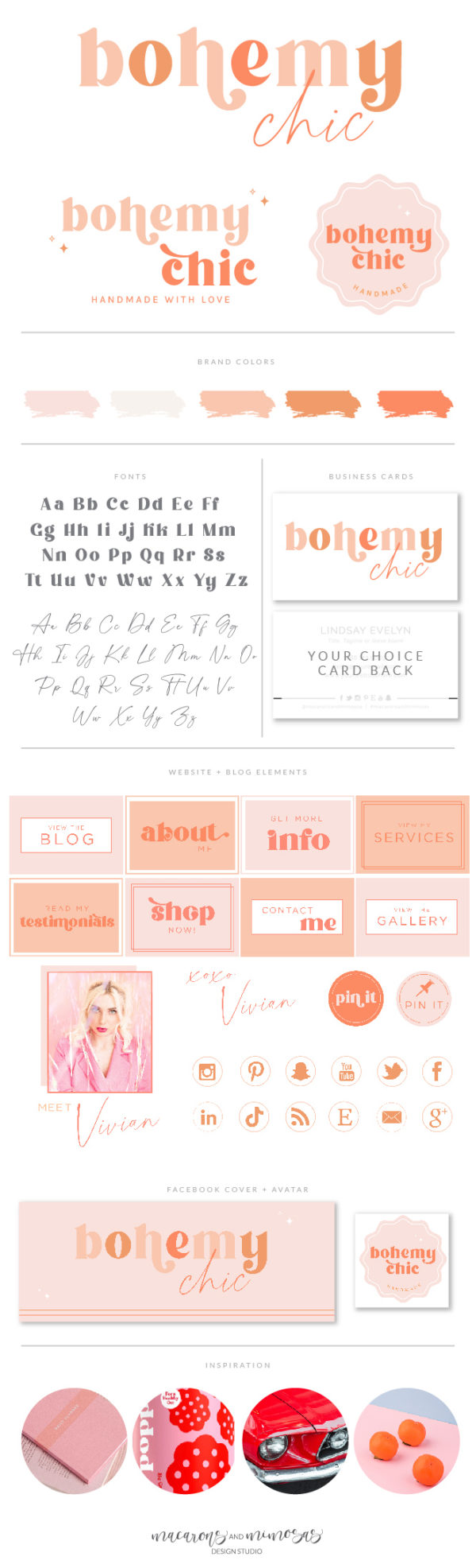 Modern Boho Logo Design • Macarons and Mimosas