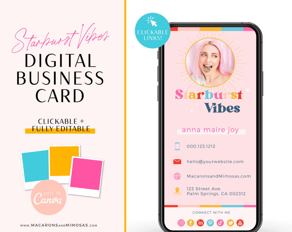 Pink Digital Business Card Template • Macarons and Mimosas
