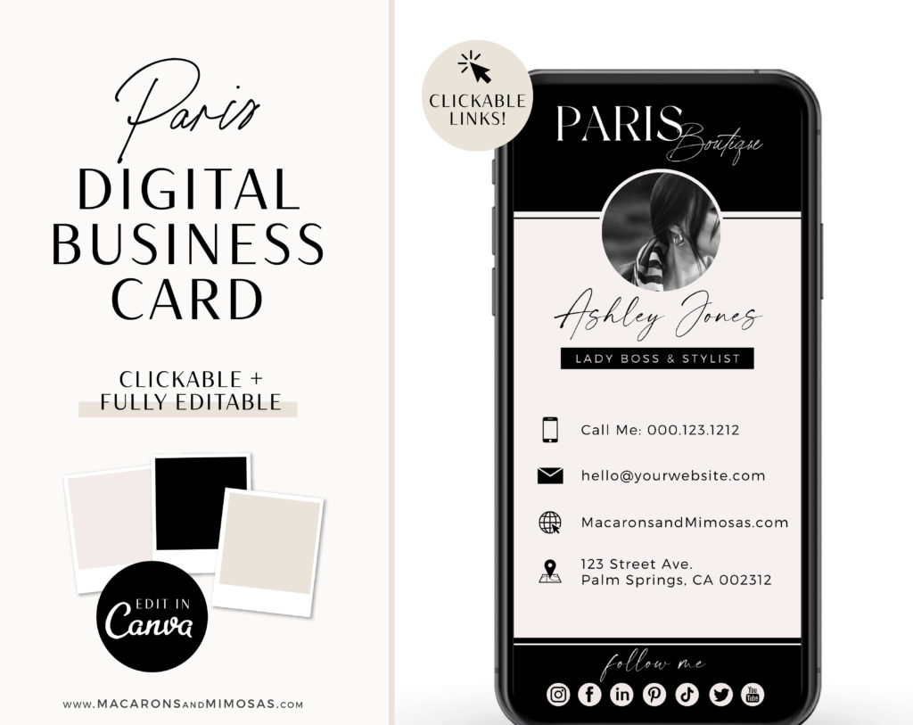 Modern digital business card template • Macarons and Mimosas