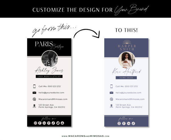 Modern digital business card template • Macarons and Mimosas