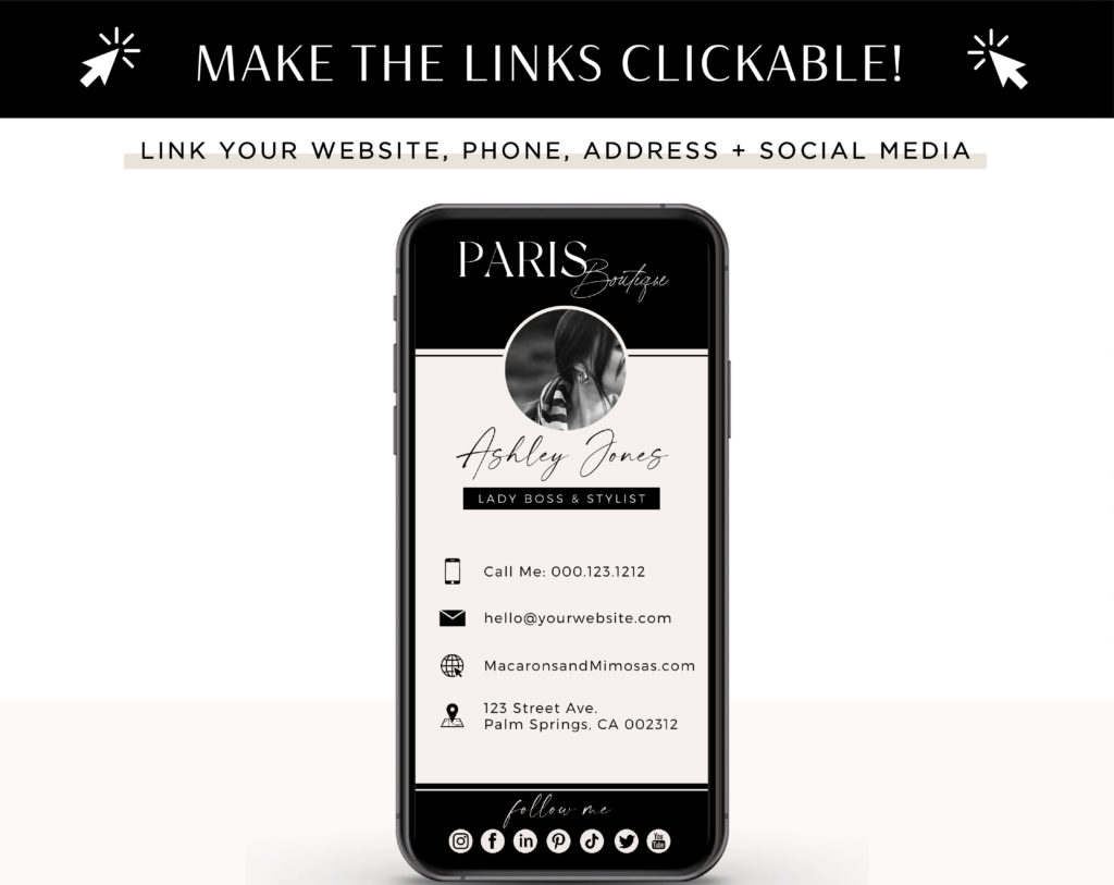 Modern digital business card template • Macarons and Mimosas