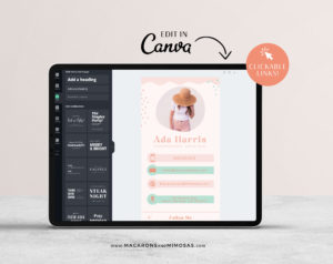 Boho digital business card design Canva • Macarons and Mimosas