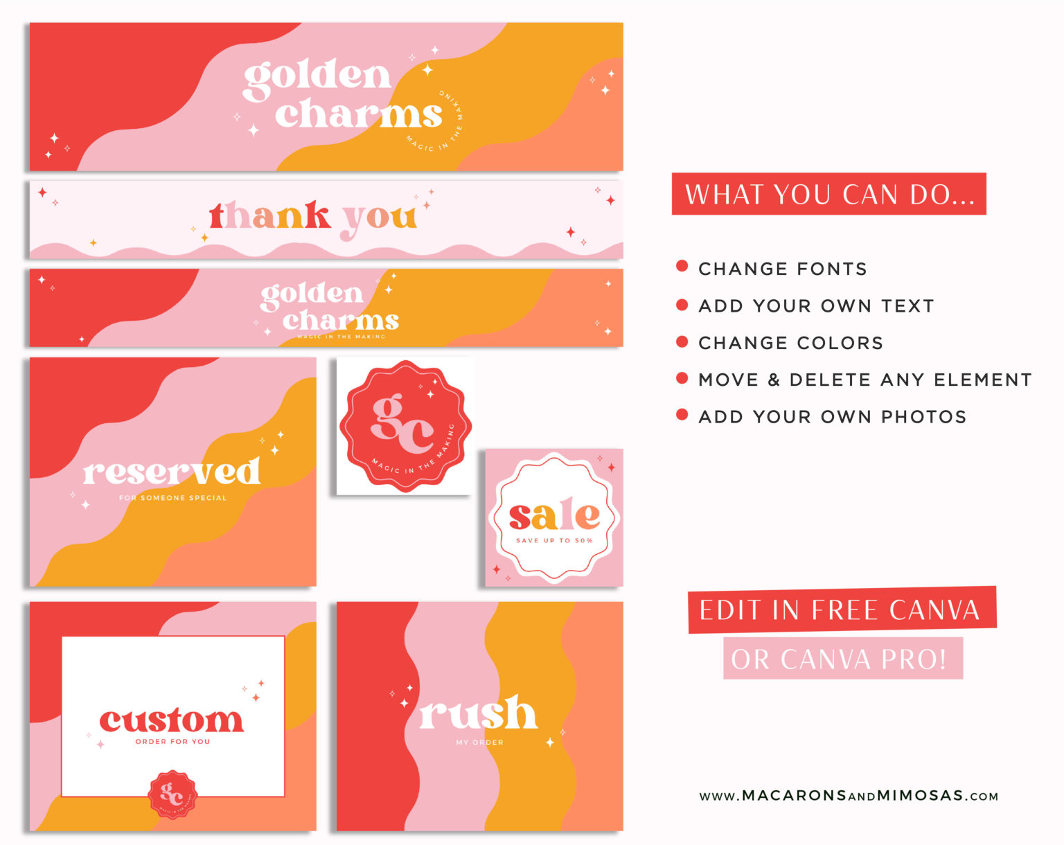 Boho Etsy Banner Set with Banners• Macarons and Mimosas