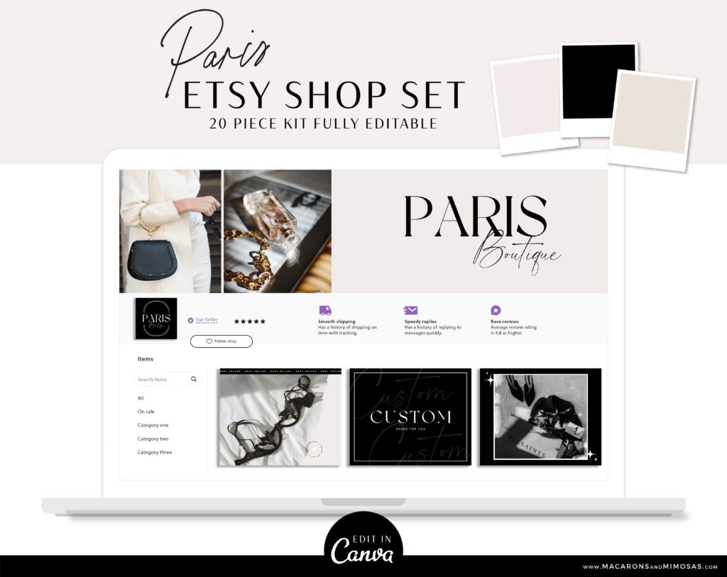 Luxe Etsy Banner Set for Canva • Macarons and Mimosas