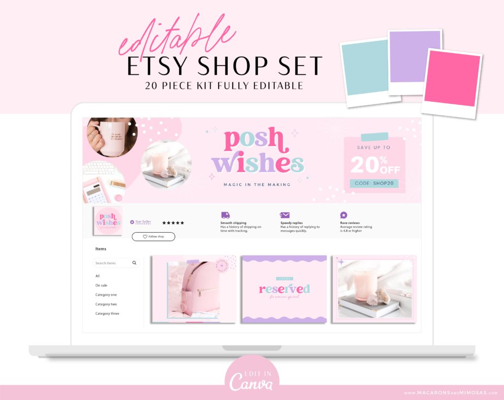 Pink Etsy Shop Banner Kit • Macarons and Mimosas