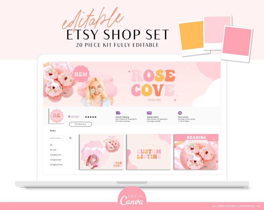 Bright Etsy Shop Branding Kit for Canva • Macarons and Mimosas