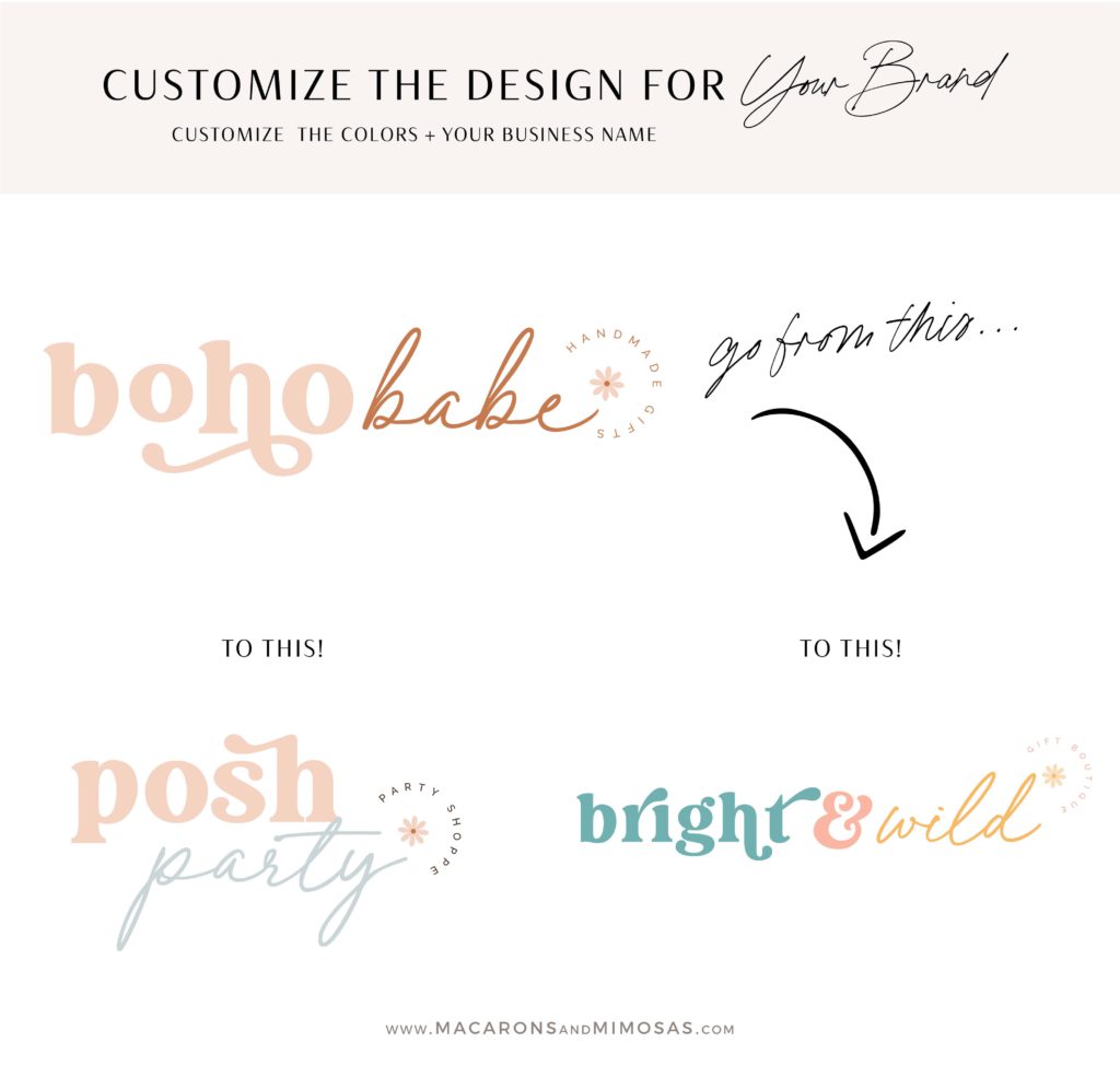 Boho Logo Design • Boho Babe Logo Set • Macarons and Mimosas