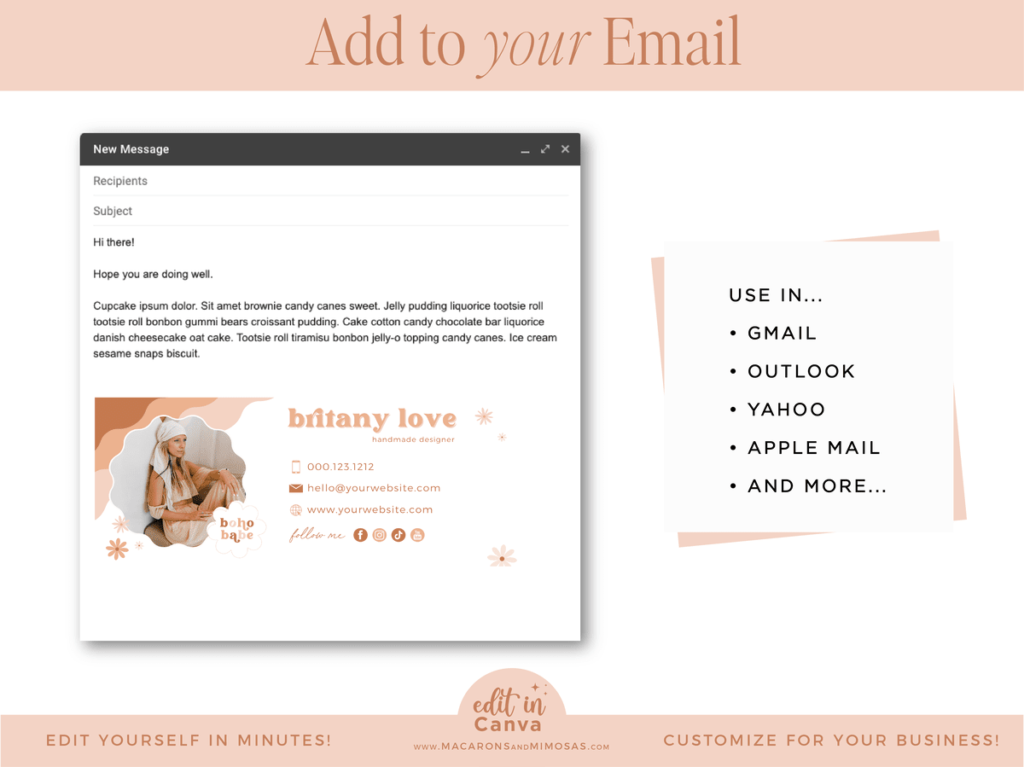 Boho Babe // Email Signature Template 2 • Macarons and Mimosas