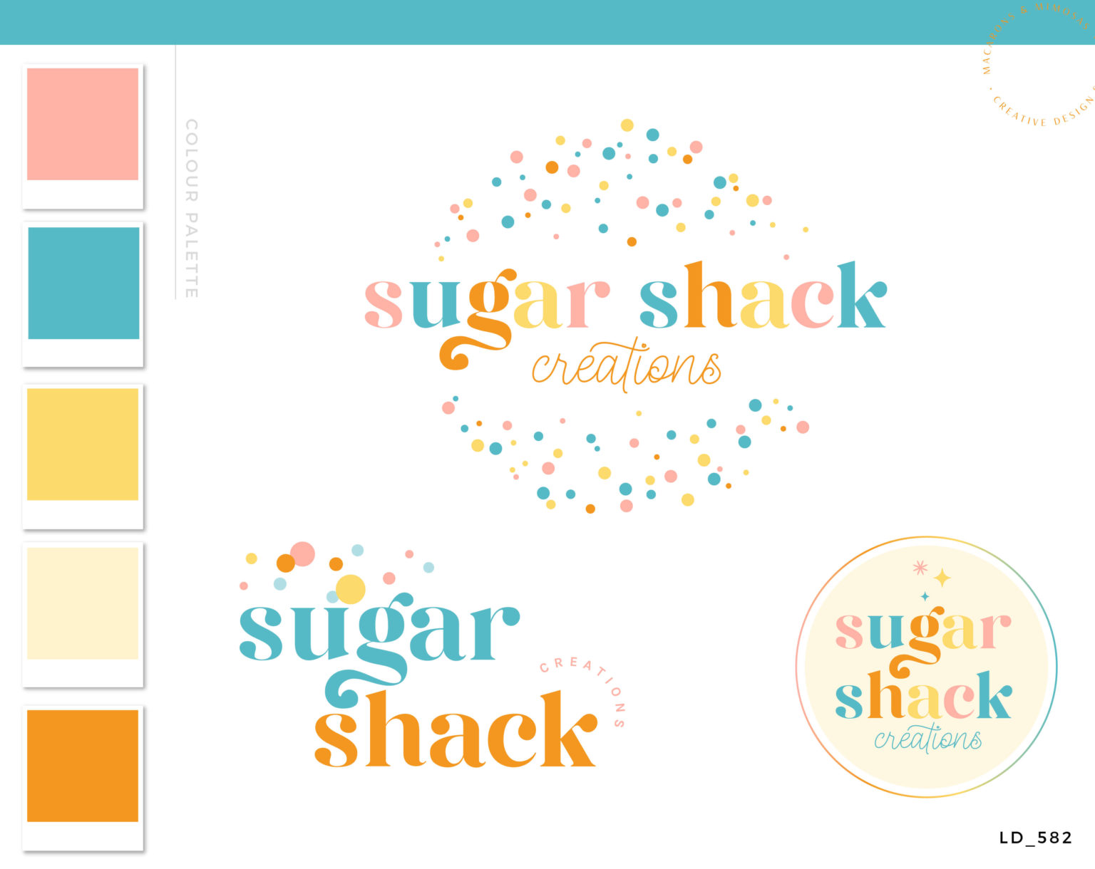Colorful Confetti Dot Logo Design • Macarons and Mimosas