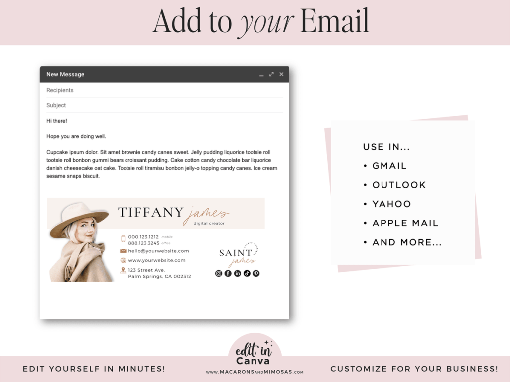 Neutral boho Email Signature Template • Macarons and Mimosas
