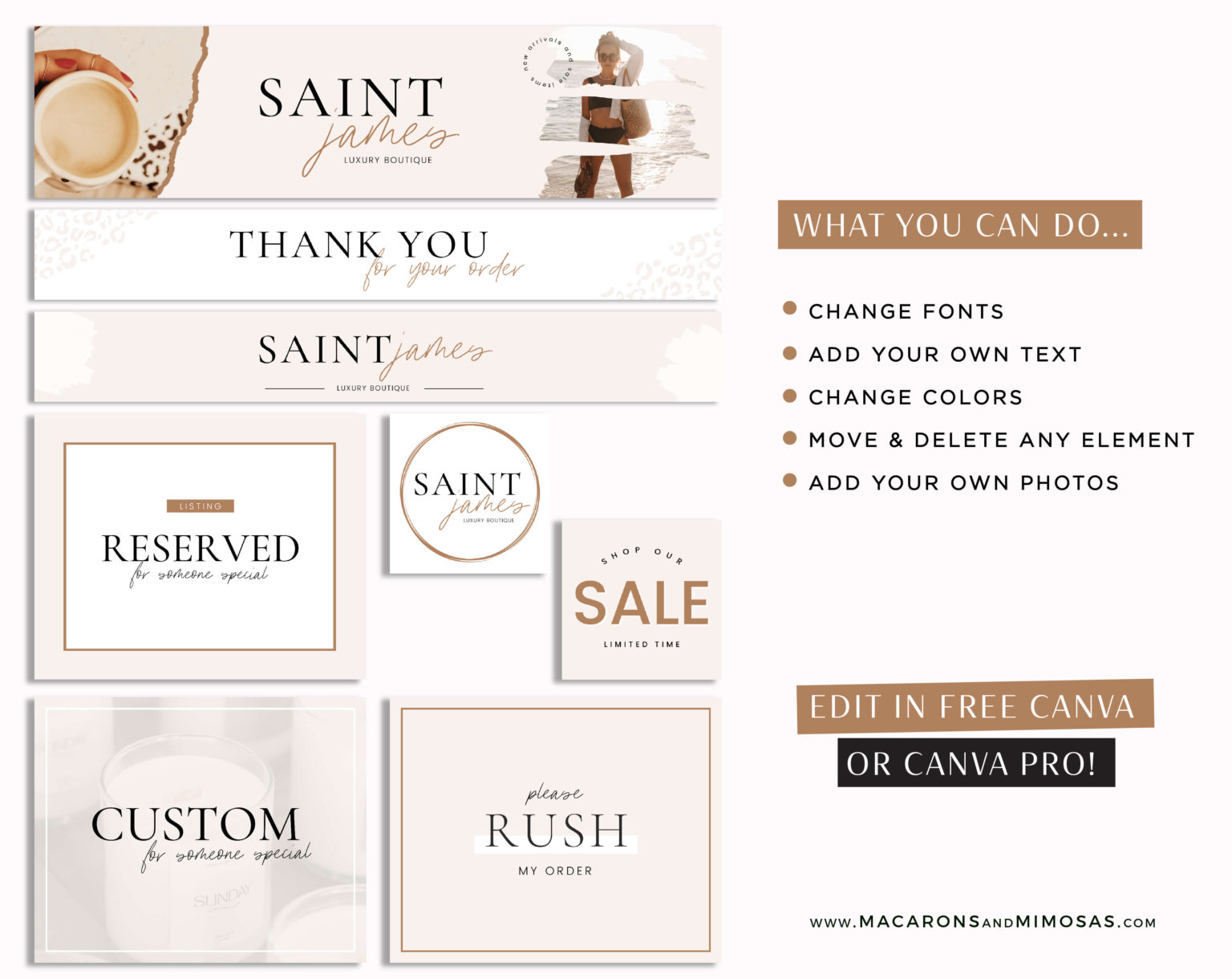 Boho Etsy Banner Kit with Banners• Macarons and Mimosas