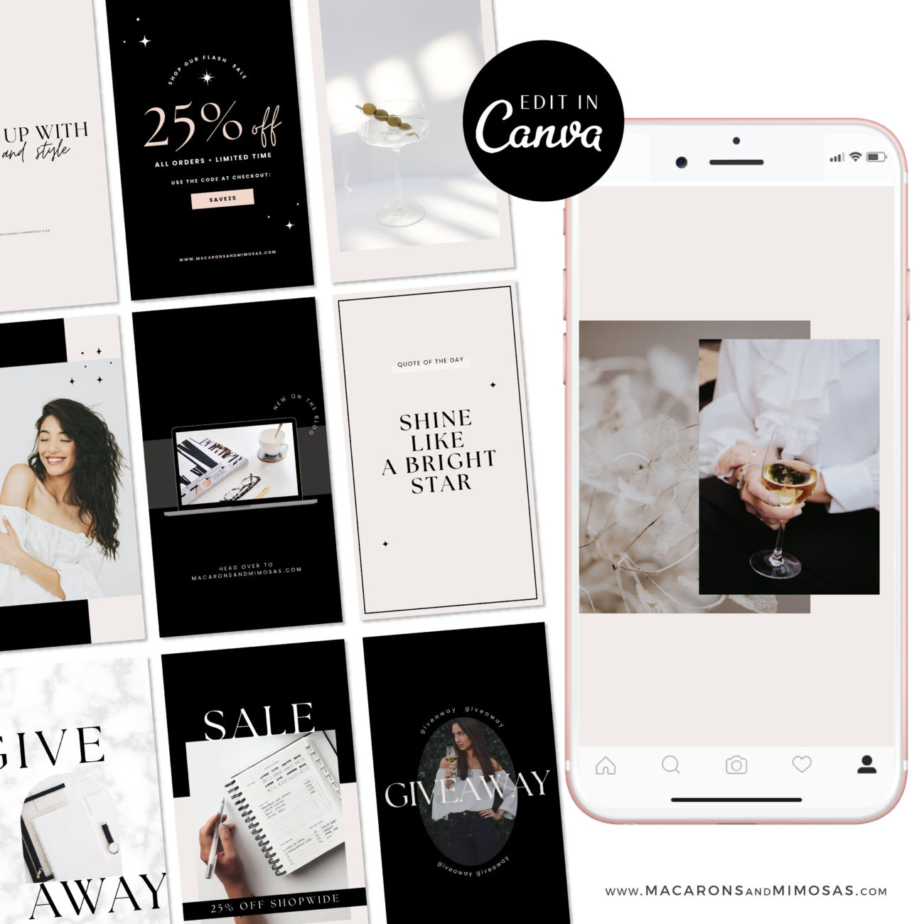 Minimalist Instagram Story Templates • Macarons and Mimosas