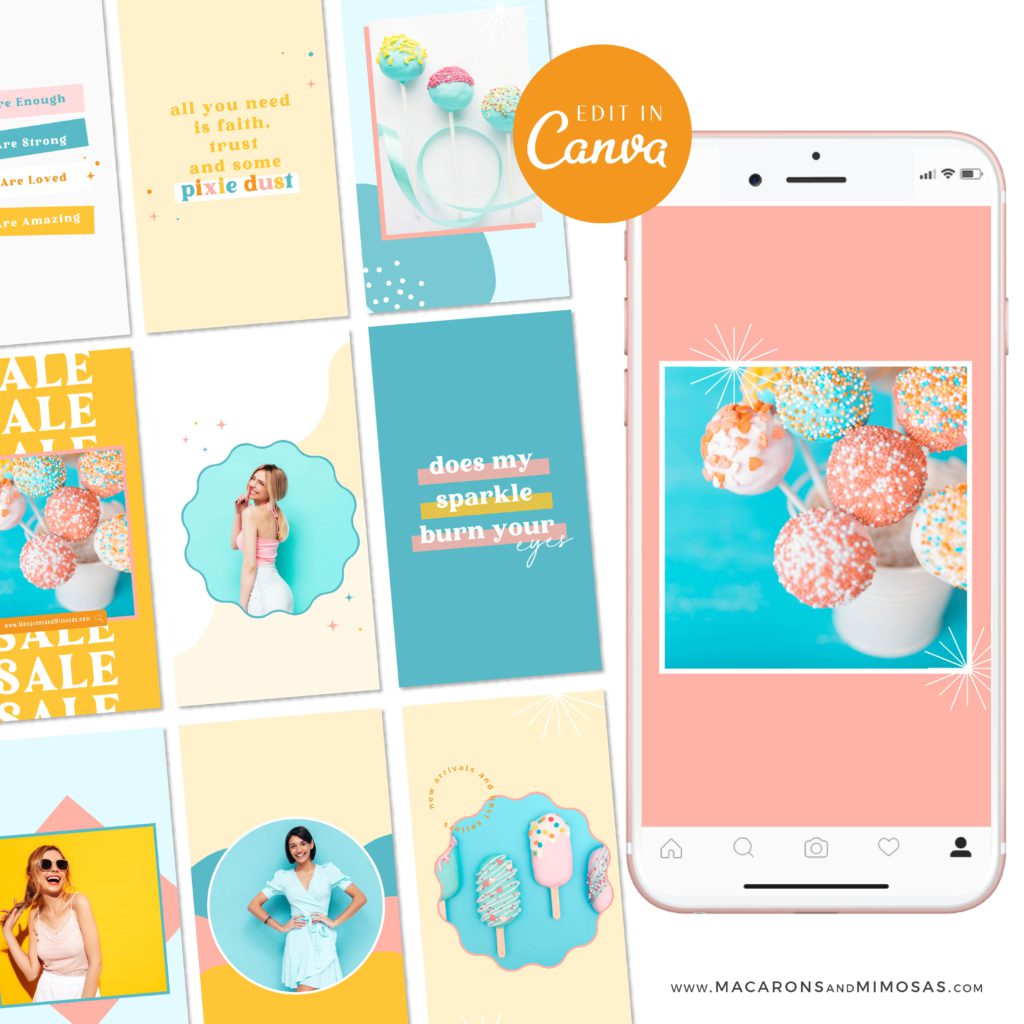 Bright Colorful Instagram Story Templates • Macarons and Mimosas