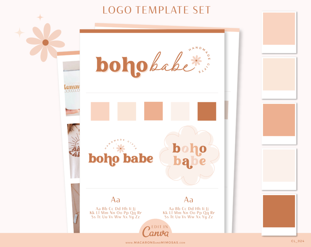 Boho Canva Logo Template • Macarons and Mimosas