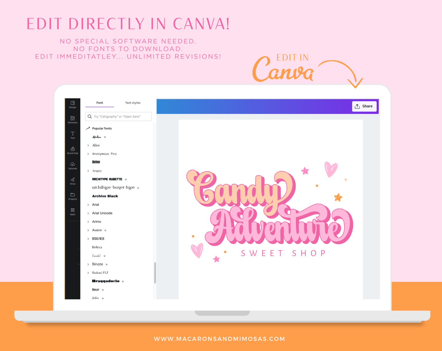 Pink Retro Logo Template Canva • Macarons and Mimosas