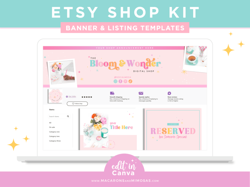 Etsy Shop Banner Kit for Canva • Macarons and Mimosas