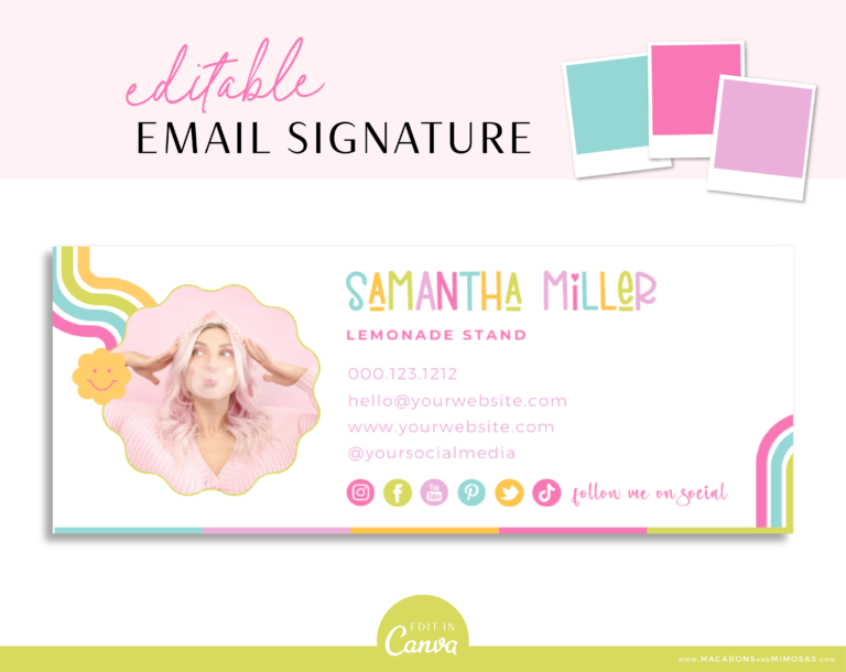 Bright Rainbow Email Signature Template • Macarons and Mimosas