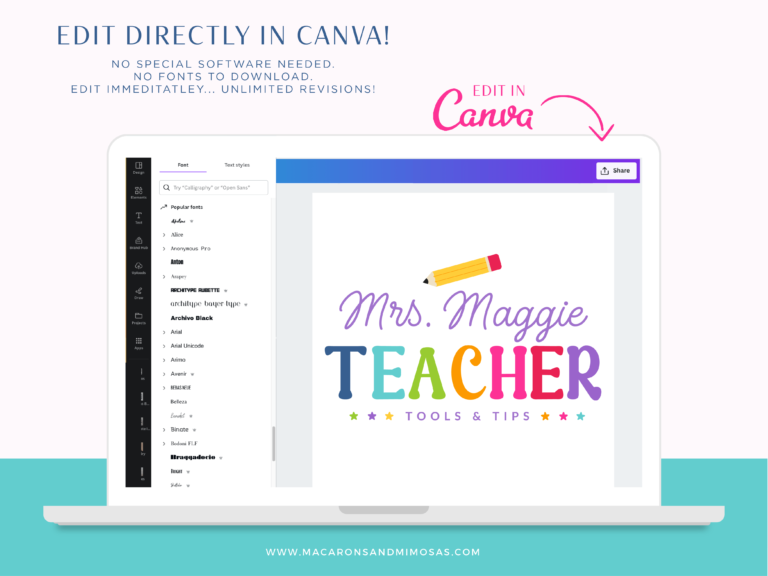 Teacher Logo Design & Branding Kit • Macarons and Mimosas