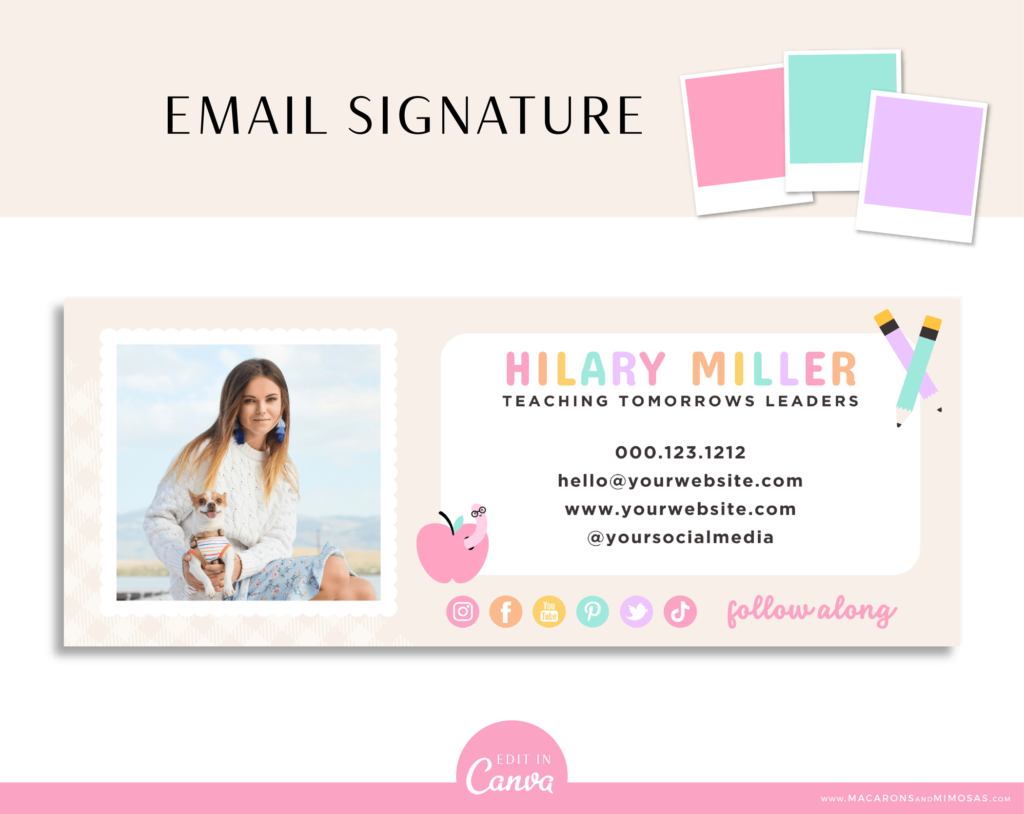 Pastel Teacher Email Signature • Macarons and Mimosas